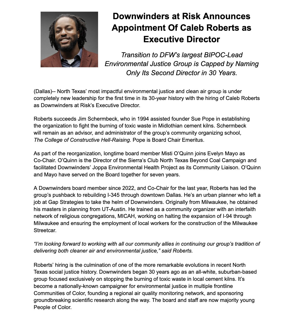 Meet The New Downwinders at Risk Executive Director Caleb Roberts ...